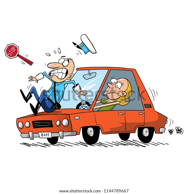 Traffic Cop Getting Hit By Lady Stock Vector (Royalty Free) 1144789667