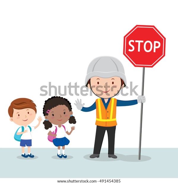 Traffic Guard School Kids Stock Vector (Royalty Free) 491454385