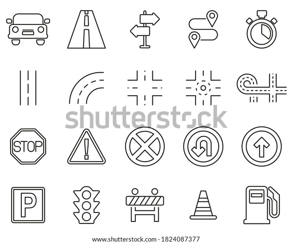 Traffic Icons Black White Thin Line Stock Vector (Royalty Free ...