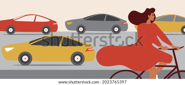 Traffic Jam Cyclist On Sidewalk Flat Stock Vector (Royalty Free ...