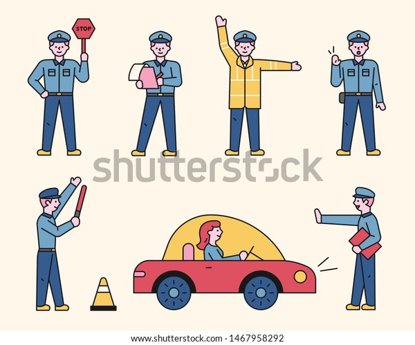 교통경찰이 다양한 일을 하고 있다.플랫 디자인 스톡 벡터(로열티 프리) 1467958292 | Shutterstock