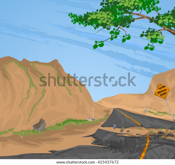 Traffic Sign Broken Road Vectorrural Scenery Stock Vector (Royalty Free ...