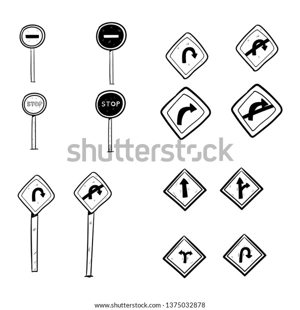 Traffic Signs Doodle Icon Vector Drawing Stock Vector (Royalty Free ...