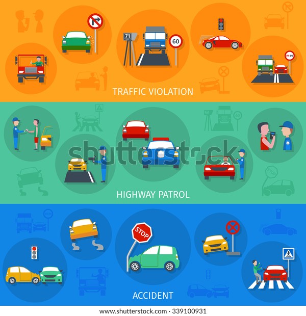 Traffic Violation Horizontal Banner Set Road Stock Vector (Royalty Free ...