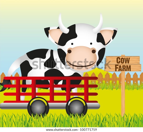 Trailer Cow Farm Background Vector Illustration Stock Vector (Royalty ...