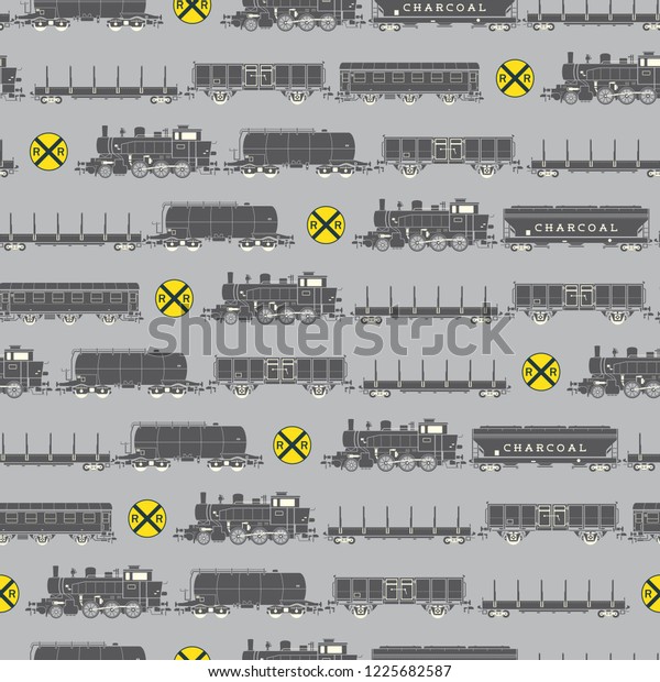 Train Locomotive Seamless Pattern Background Wallpaper Stock Vector ...