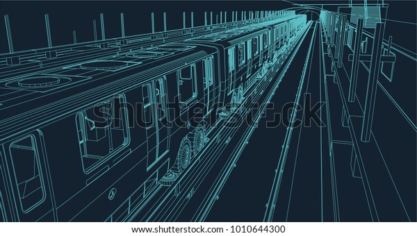 Train Metro Station Illustrated Wire Frame Stock Vector (Royalty Free ...