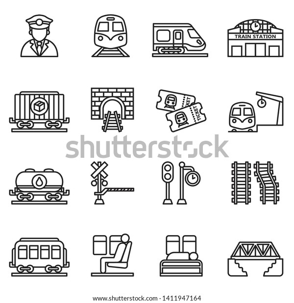 Train Railways Icon Set White Background Stock Vector (Royalty Free ...