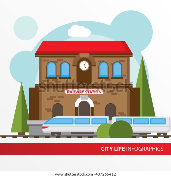 Train Station Building Icon Flat Style Stock Vector (Royalty Free ...