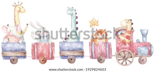 Train Steam Engine Animals Dinosaurs Childrens Stock Vector (Royalty ...