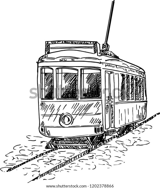 Tram Sketch Hand Drawn Cable Car Stock Vector (Royalty Free) 1202378866