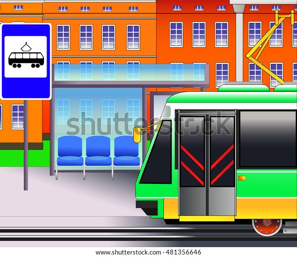 Tram Station Tramway Stop Sign Vector Stock Vector (Royalty Free) 481356646