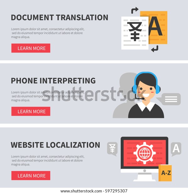 Translation Service Concept Banners Document Translation Stock Vector ...