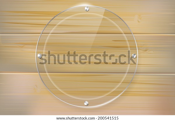 Transparent Glass Circle Frame On Wooden Stock Vector (Royalty Free ...