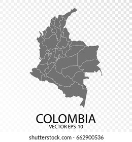 Transparent High Detailed Grey Map Colombia Stock Vector (Royalty Free ...