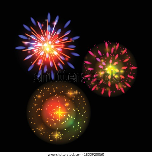 Transparent Realistic Fireworks Vector Isolated Objects Stock Vector ...