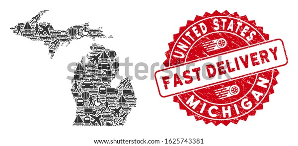 Transport Collage Michigan State Map Rubber Stock Vector (Royalty Free ...