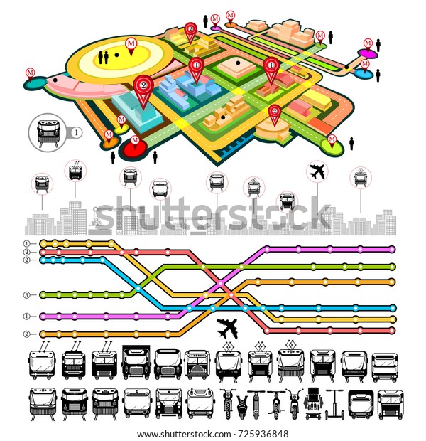 Transport Info Graphic Map City Icons Stock Vector (Royalty Free ...