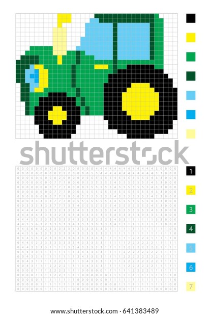 Transport Pixel Tractor Coloring Page Numbered : image vectorielle de ...