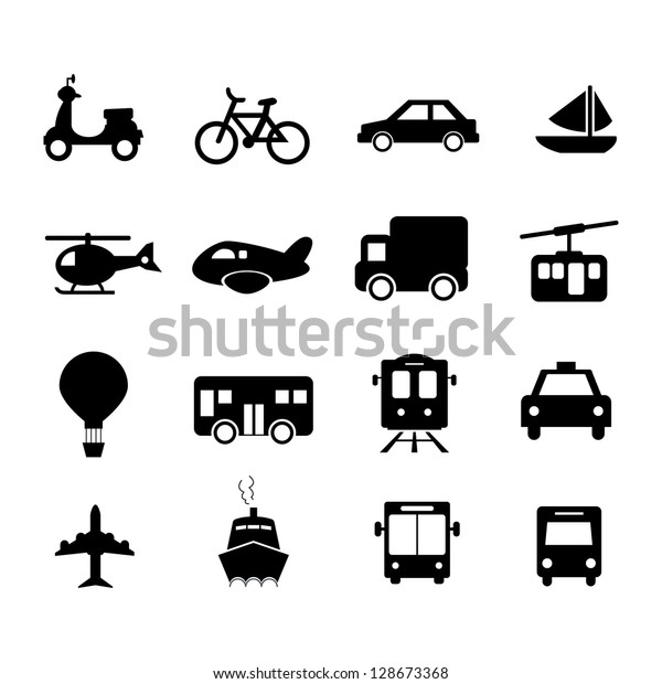 Transportation Icon Set Black White: stockvector (rechtenvrij ...