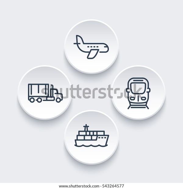 Transportation Industry Icons Linear Style Air: vetor stock (livre de ...