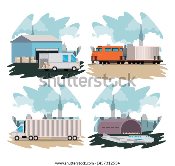 Transportation Merchandise Logistic Cargo Vehicles Making Stock Vector ...