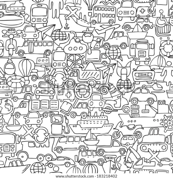 Transportation Seamless Pattern Black White Repeated Stock Vector ...