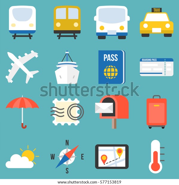 Transportation Travel Icon Set Flat Design Stock Vector (Royalty Free ...