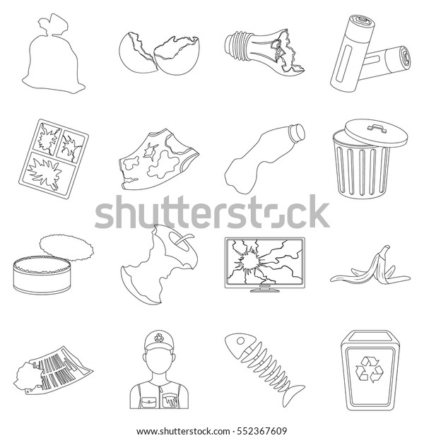 Trash Garbage Set Icons Outline Style Stock Vector (Royalty Free ...