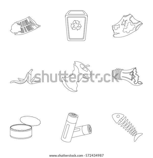 Trash Garbage Set Icons Outline Style Stock Vector (Royalty Free ...