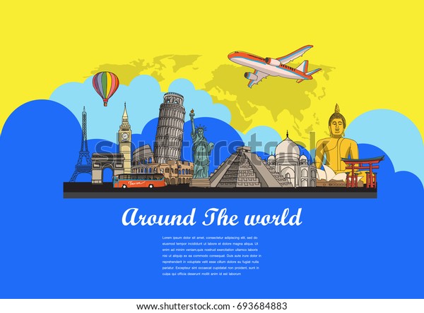 Travel Around World Landmarks On Globe Stock Vector (Royalty Free ...