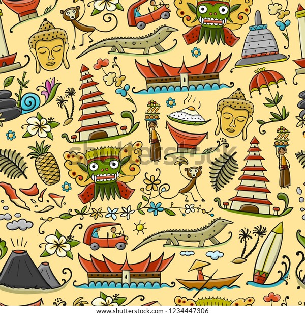 Travel Indonesia Seamless Pattern Your Design Stock Vector (Royalty ...