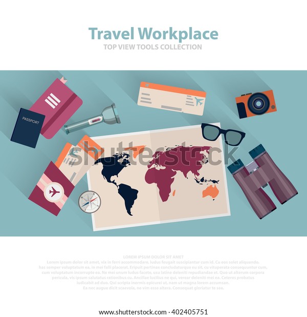 Travel Infographic Workspace Set Concept Planning Stock Vector (Royalty ...