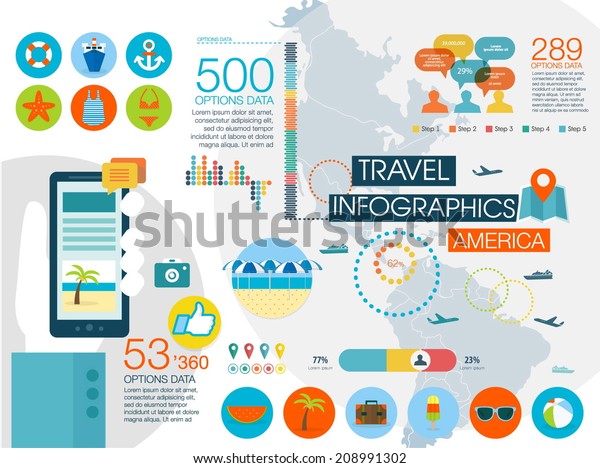 Travel Infographics Data Icons Elements Map 스톡 벡터(로열티 프리) 208991302 ...