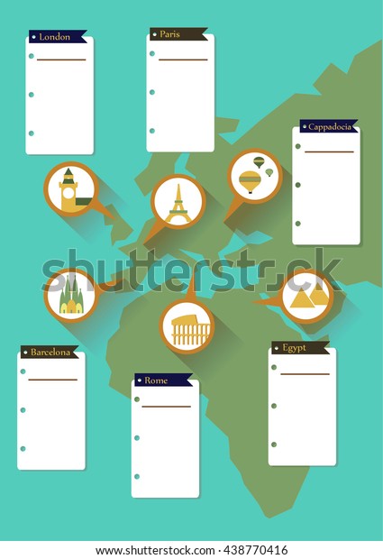 Travel Infographics Landmark Map Vector Illustrations Stock Vector ...