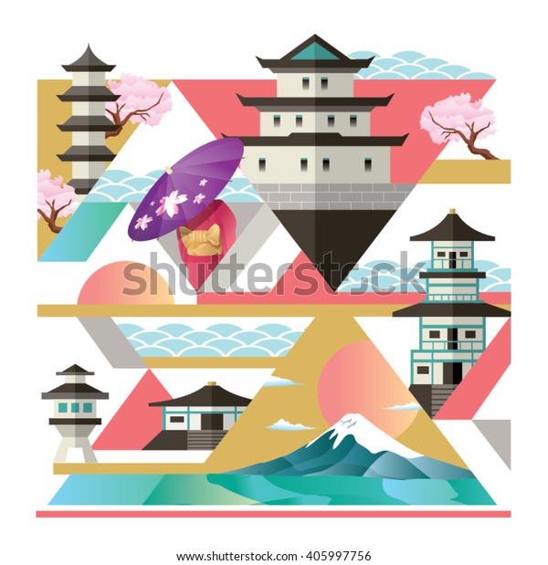 Travel Japan Collage Flat Vector Stock Vector (Royalty Free) 405997756
