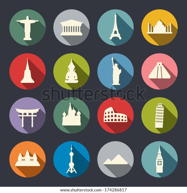 Travel Landmarks Icon Set Stock Vector (Royalty Free) 174286817