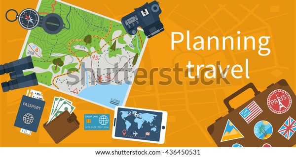 Reiseplanung, Konzept. Reiseplan. Planen Sie Ferien, Stock-Vektorgrafik ...
