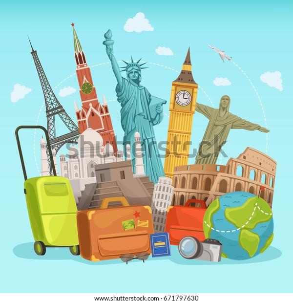 Travel Poster Design Different World Landmarks 스톡 벡터(로열티 프리) 671797630 ...