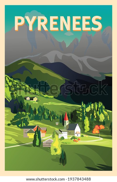 Travel Poster Pyrenees Mountain Range Stock Vector (Royalty Free ...