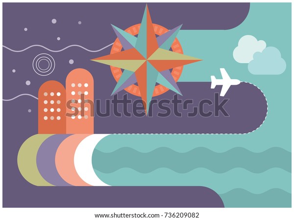 Travel Themed Vector Illustration Wind Rose: เวกเตอร์สต็อก (ปลอดค่า ...