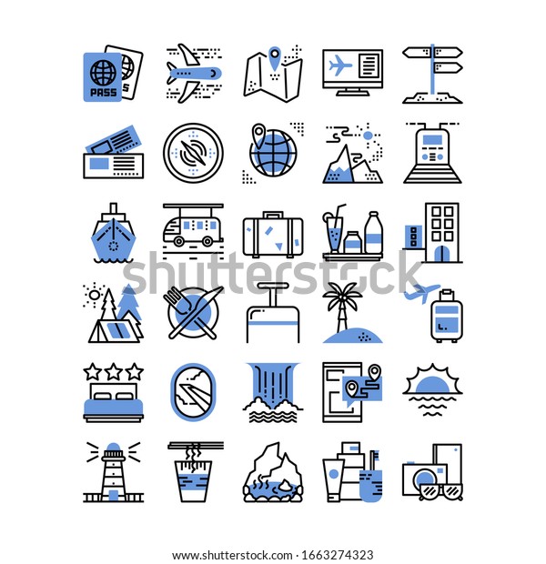 Travel Vacation Blue Outline Icon Vector Stock Vector (Royalty Free ...