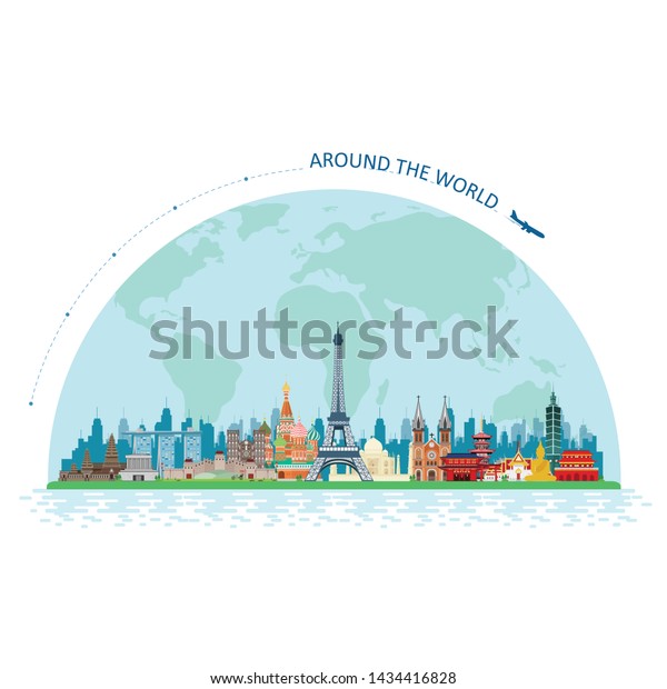 Travel World Travel Composition Famous World: стоковая векторная ...