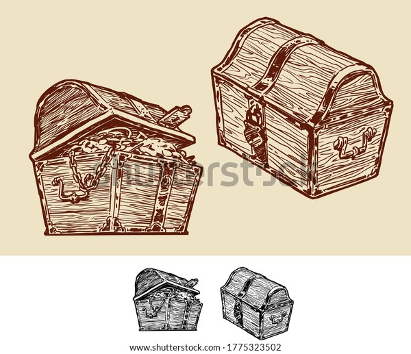 Treasure Chest Drawing Hand Drawn Illustration Stock Vector (Royalty ...