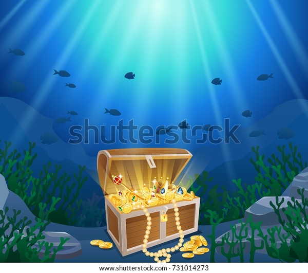 Treasure Chest Underwater Background Vector Illustration Stock Vector ...