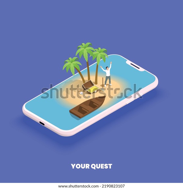 Treasure Hunt Game Concept Mobile Phone Stock Vector (Royalty Free ...