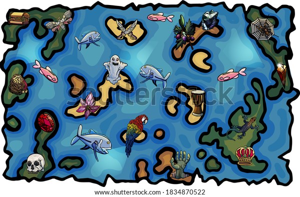 Treasure Map Islands Sea Cartoon Style Stock Vector (Royalty Free ...