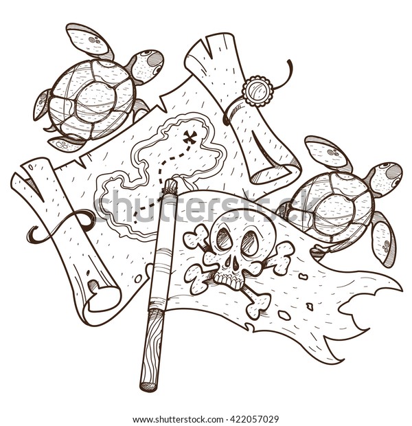 Treasure Map Pirate Flag Sea Turtles : image vectorielle de stock ...