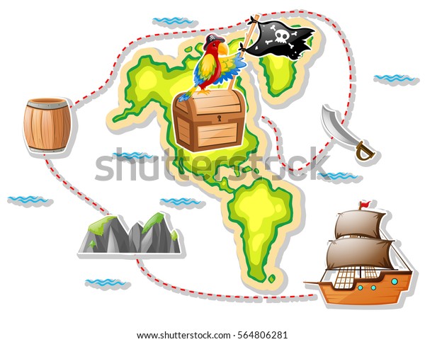 Treasure Map Pirate Ship Illustration Stock Vector (Royalty Free ...