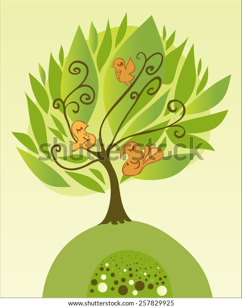 Tree Birds Vector Illustration Stock Vector Royalty Free 257829925 Shutterstock